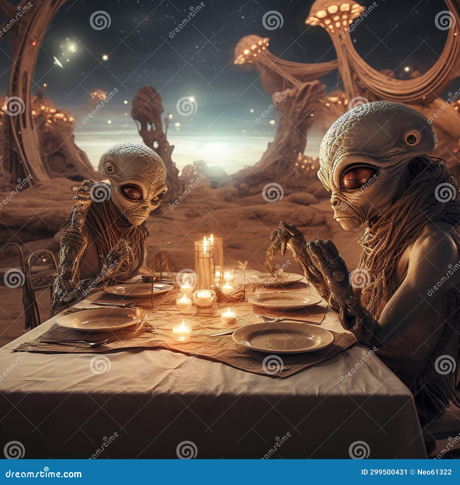 A Bunch of Aliens Sumptuous Dinner at a High Table Extraterrestrial ...
