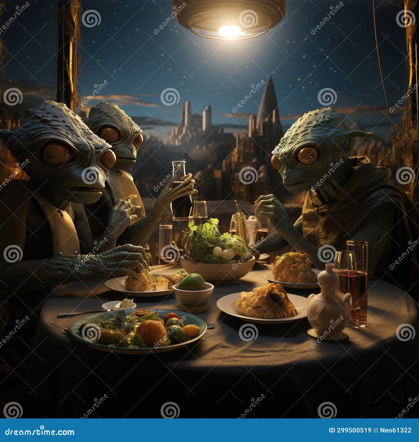 A Bunch of Aliens Sumptuous Dinner at a High Table Extraterrestrial ...