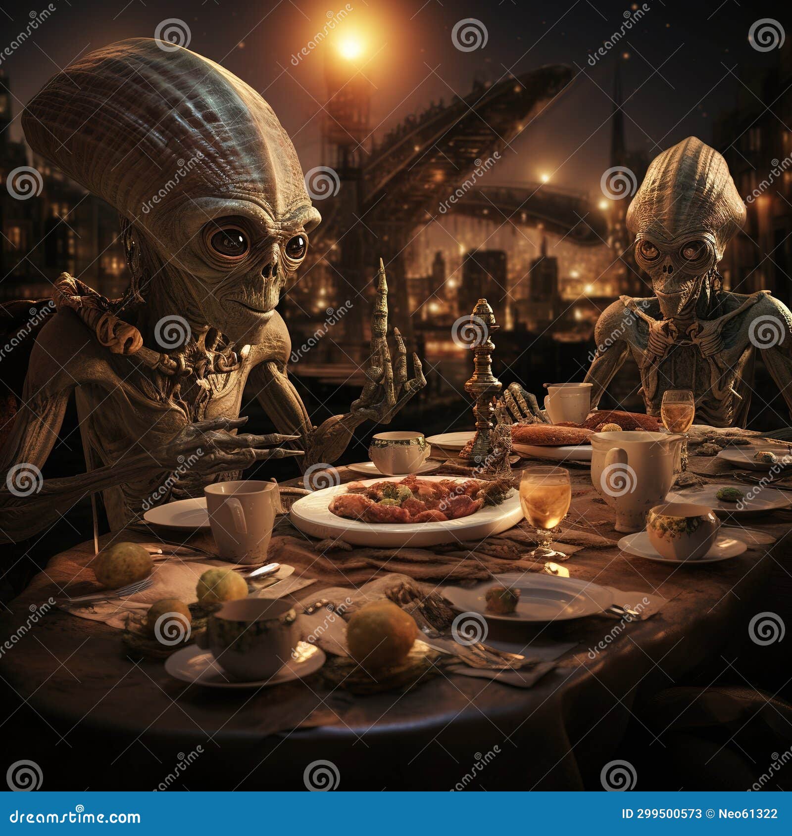 A Bunch of Aliens Sumptuous Dinner at a High Table Extraterrestrial ...