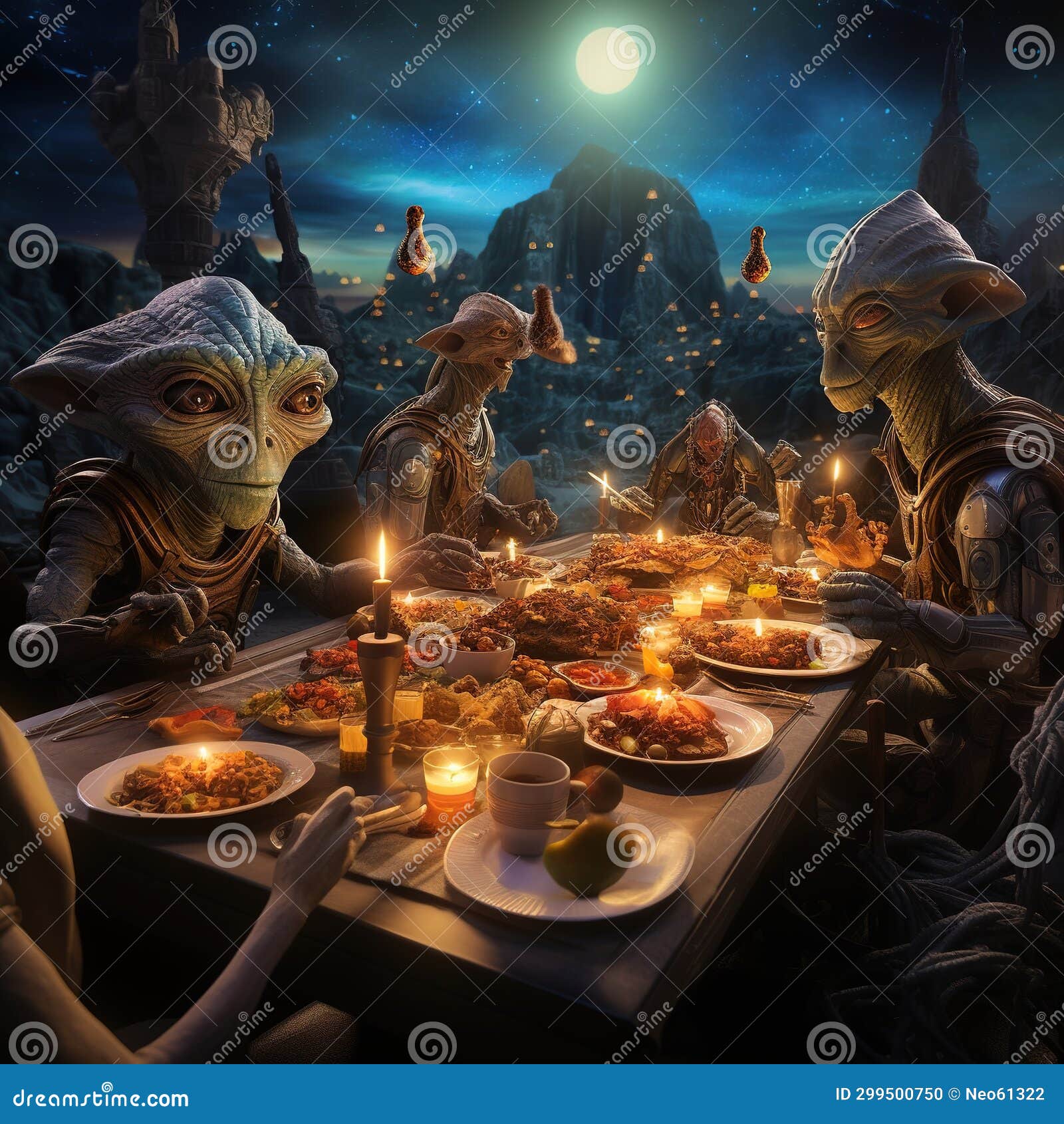 A Bunch of Aliens Sumptuous Dinner at a High Table Extraterrestrial ...