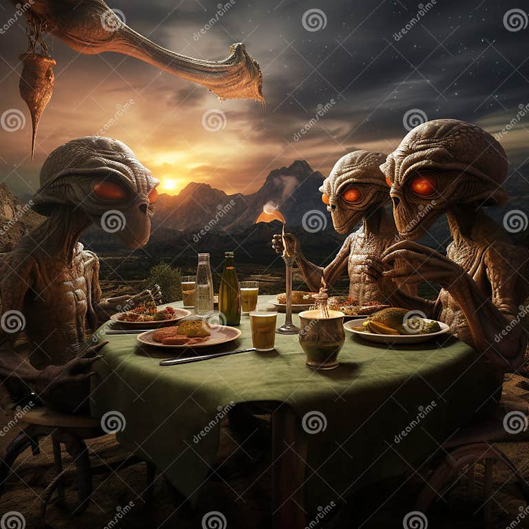 A Bunch of Aliens Sumptuous Dinner at a High Table Extraterrestrial ...