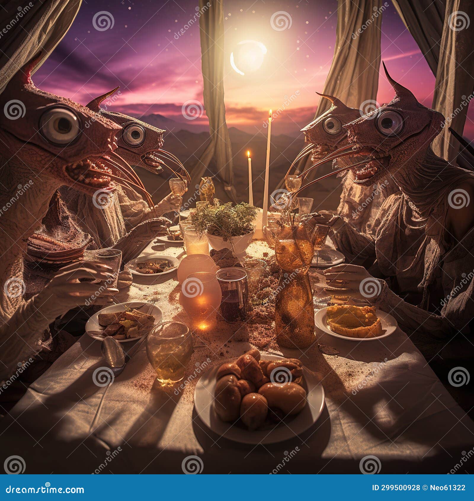 A Bunch of Aliens Sumptuous Dinner at a High Table Extraterrestrial ...