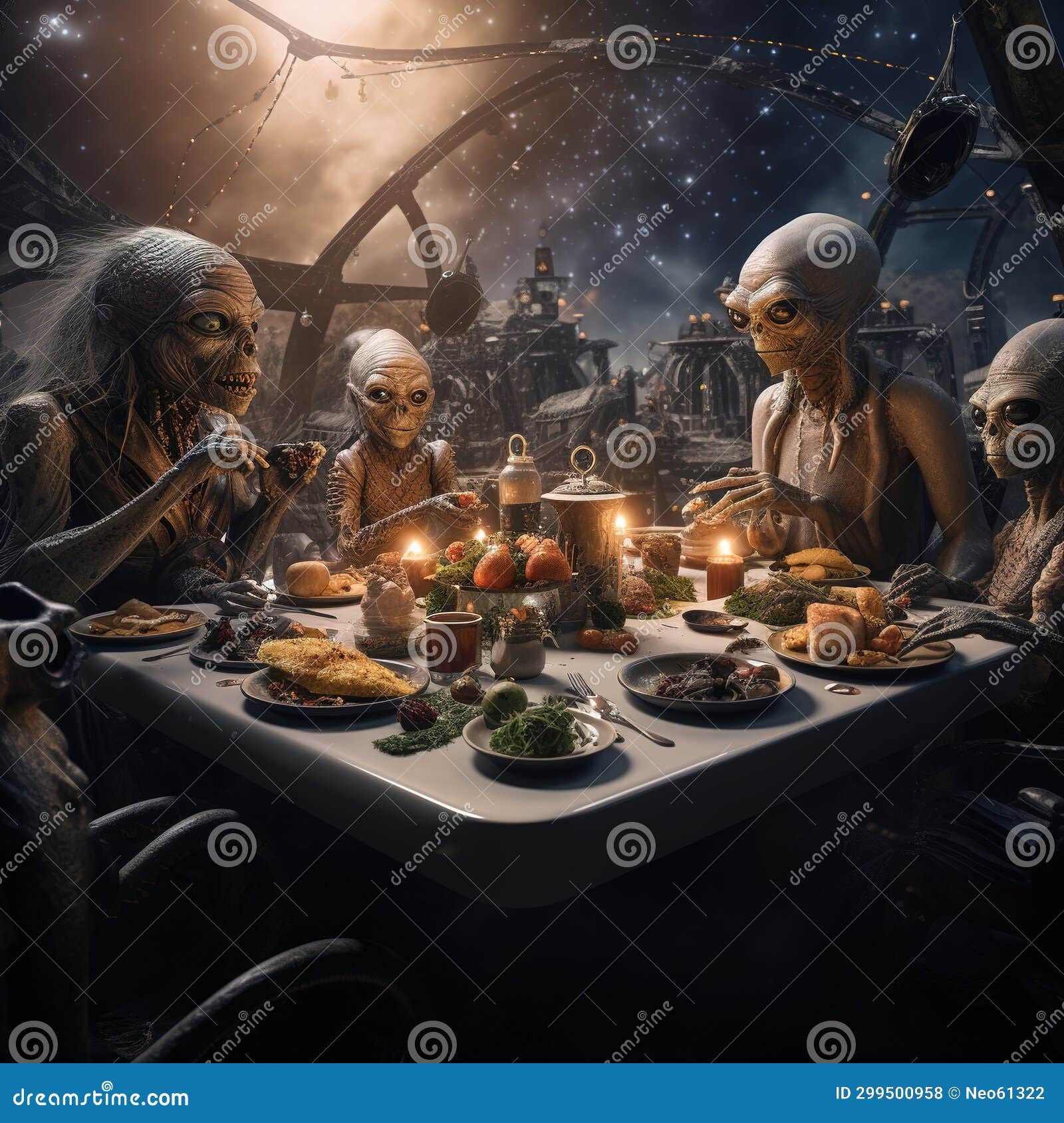 A Bunch of Aliens Sumptuous Dinner at a High Table Extraterrestrial ...
