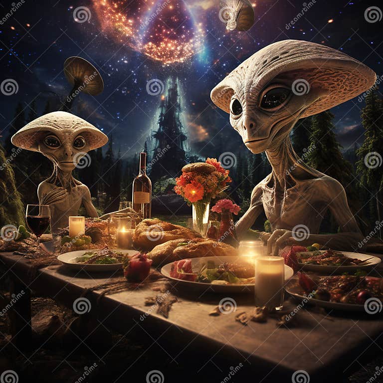 A Bunch of Aliens Sumptuous Dinner at a High Table Extraterrestrial ...