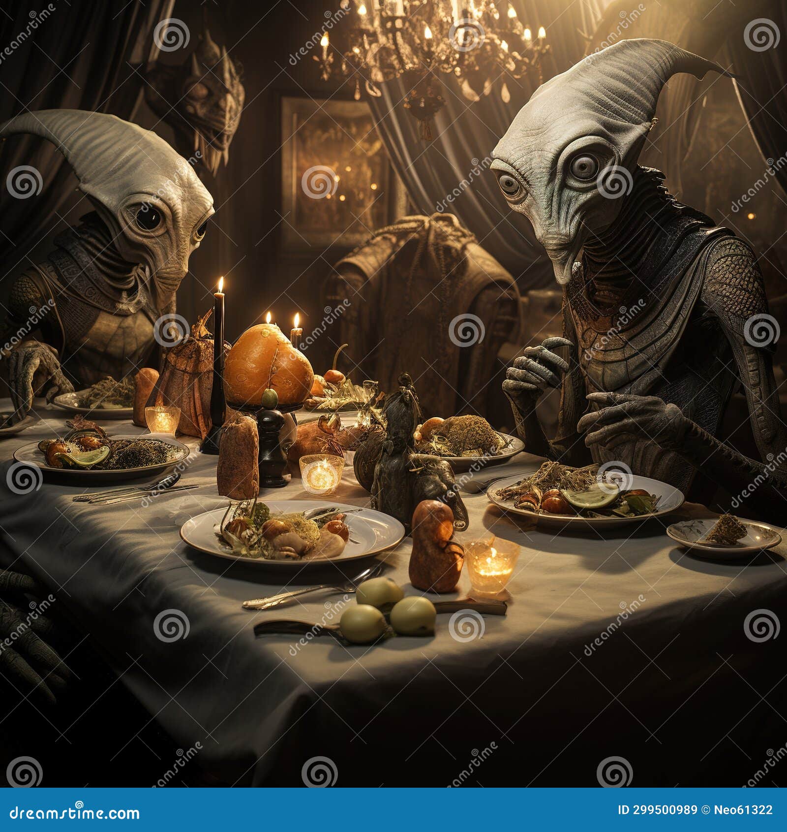 A Bunch of Aliens Sumptuous Dinner at a High Table Extraterrestrial ...