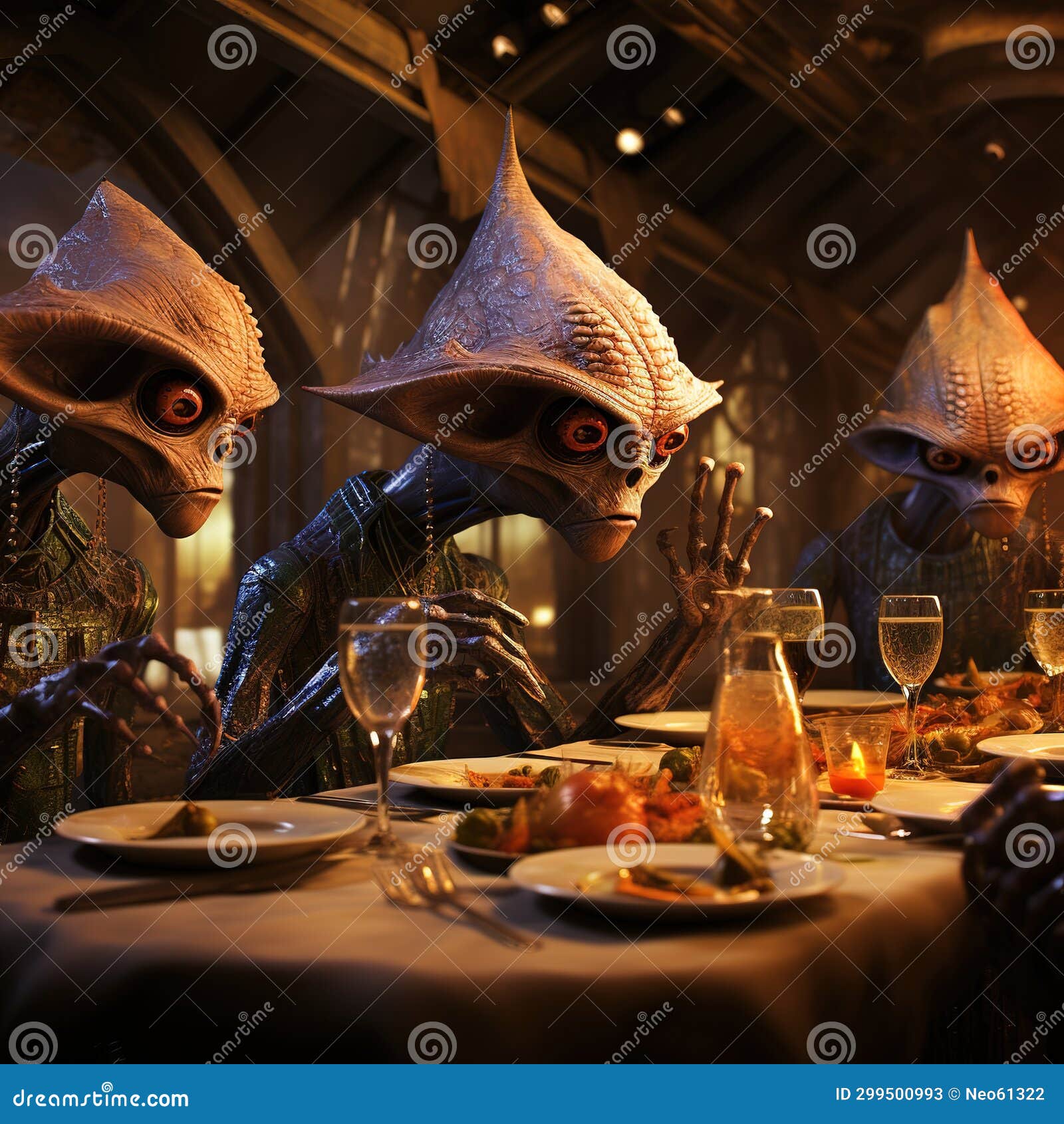 A Bunch of Aliens Sumptuous Dinner at a High Table Extraterrestrial ...