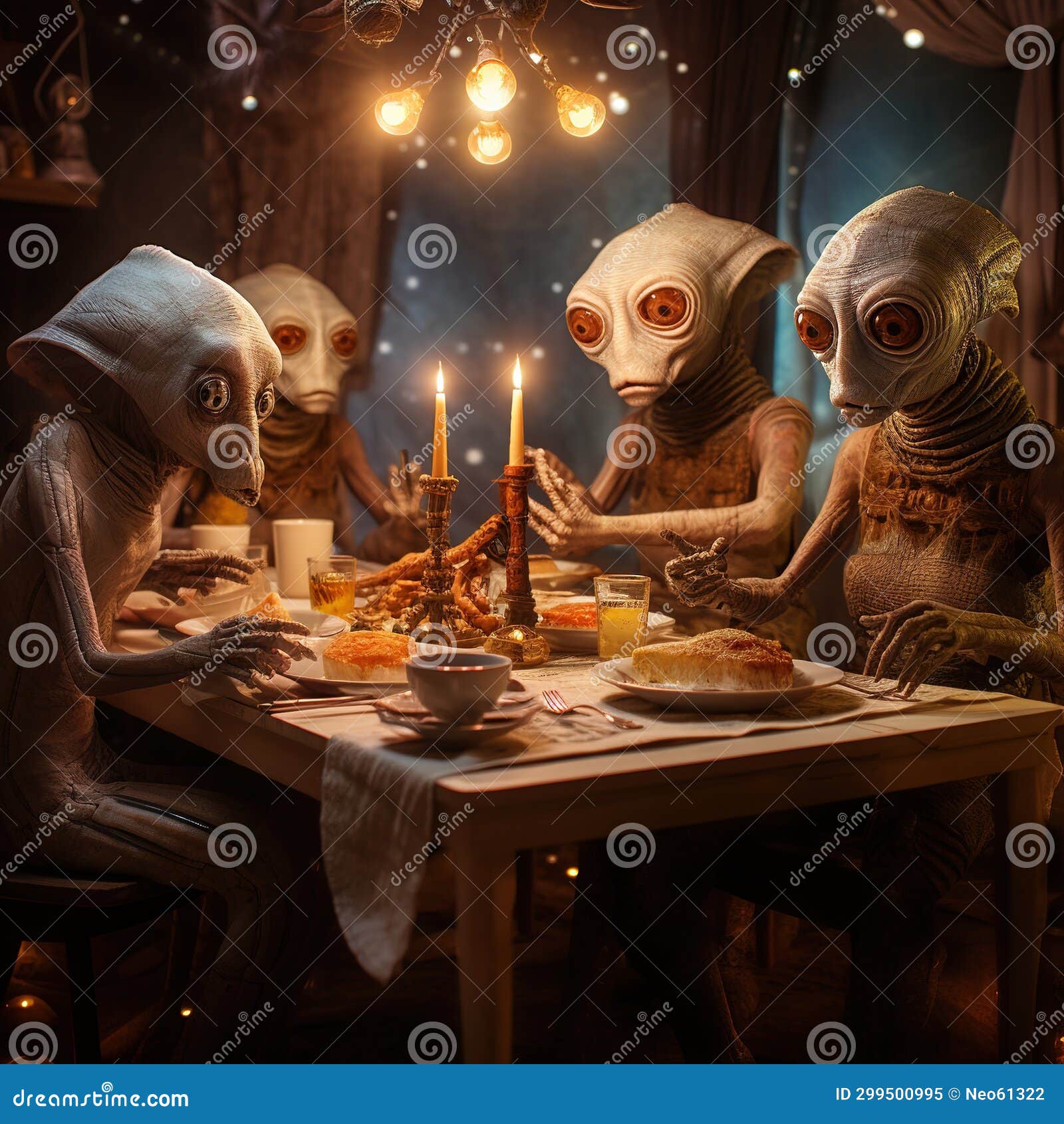 A Bunch of Aliens Sumptuous Dinner at a High Table Extraterrestrial ...