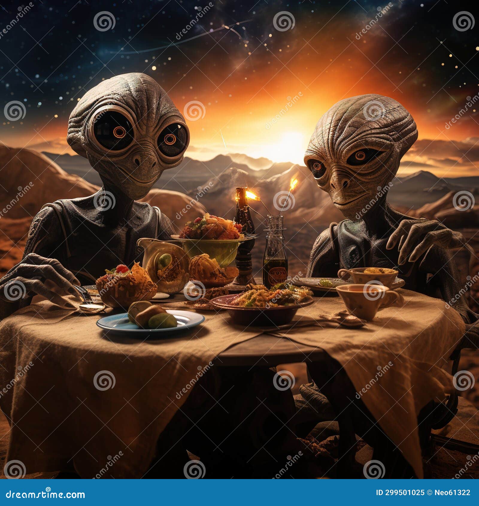 A Bunch of Aliens Sumptuous Dinner at a High Table Extraterrestrial ...