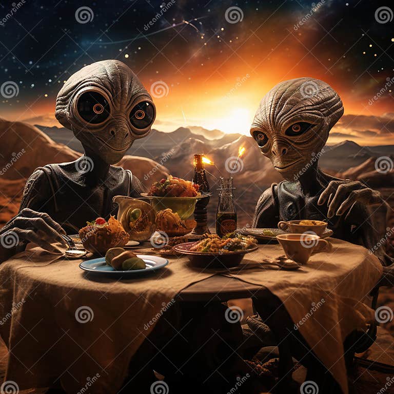 A Bunch of Aliens Sumptuous Dinner at a High Table Extraterrestrial ...