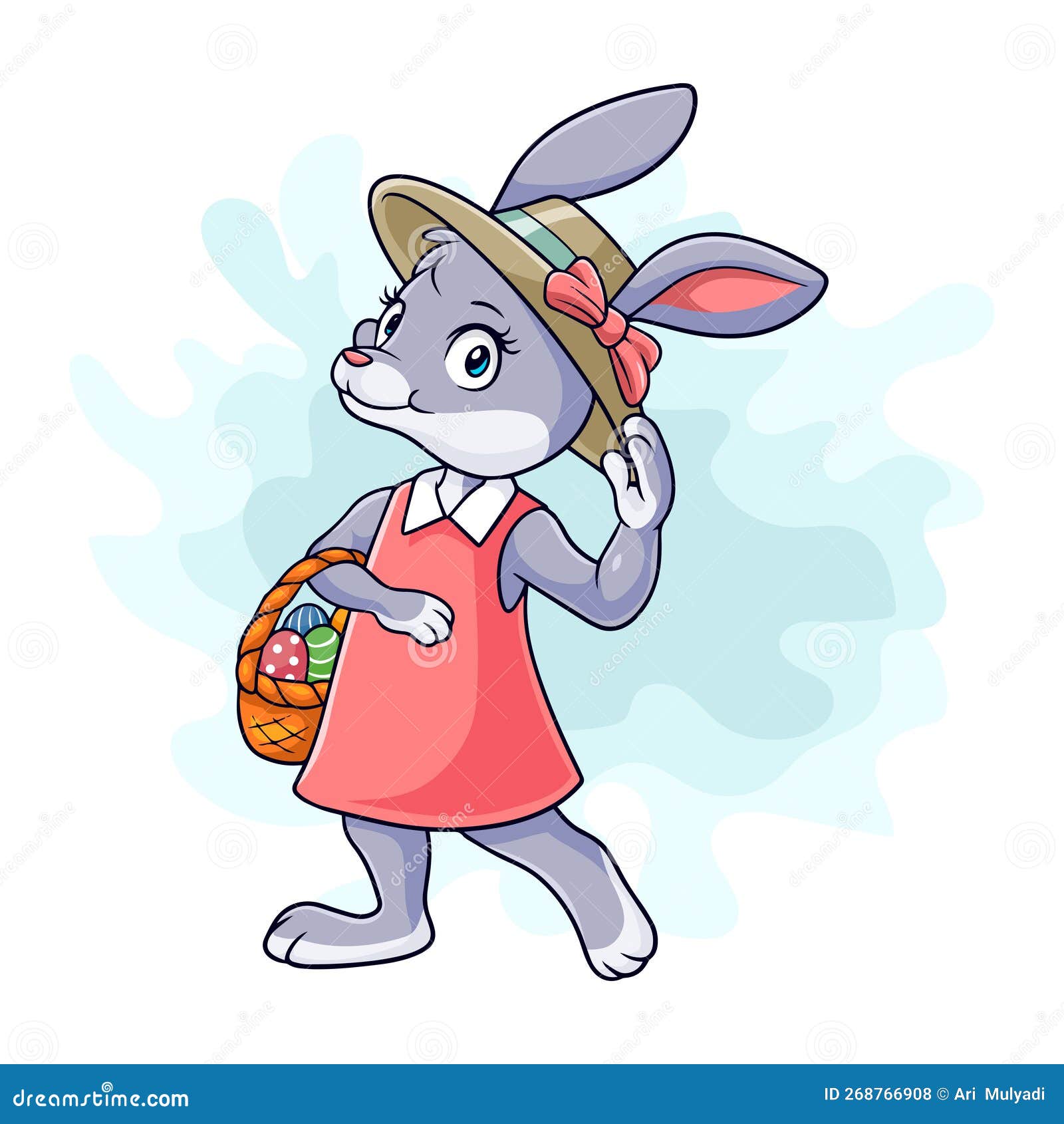 Beautiful Bunny Cartoon Carrying a Basket of Easter Eggs Stock Vector ...