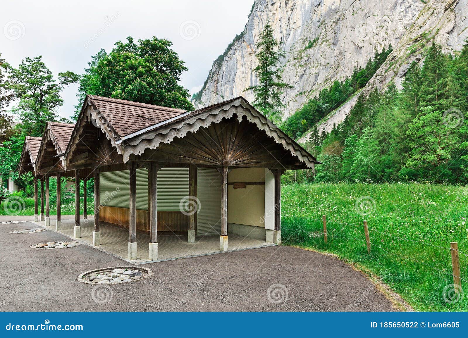 Bus Stop in the Background of the Mountains Stock Photo - Image of ...