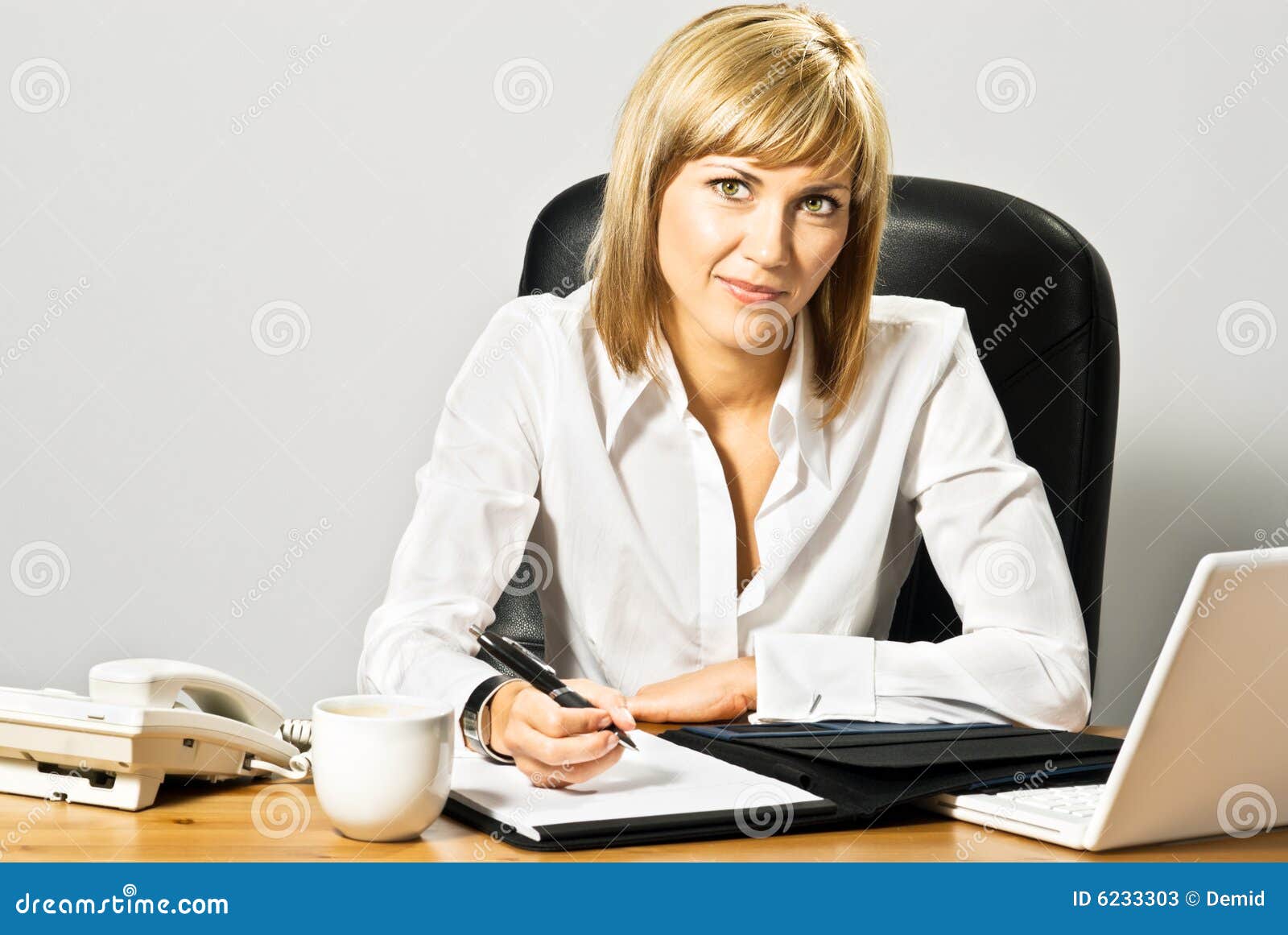 Beautiful Business Lady at Desk Stock Image - Image of computer ...