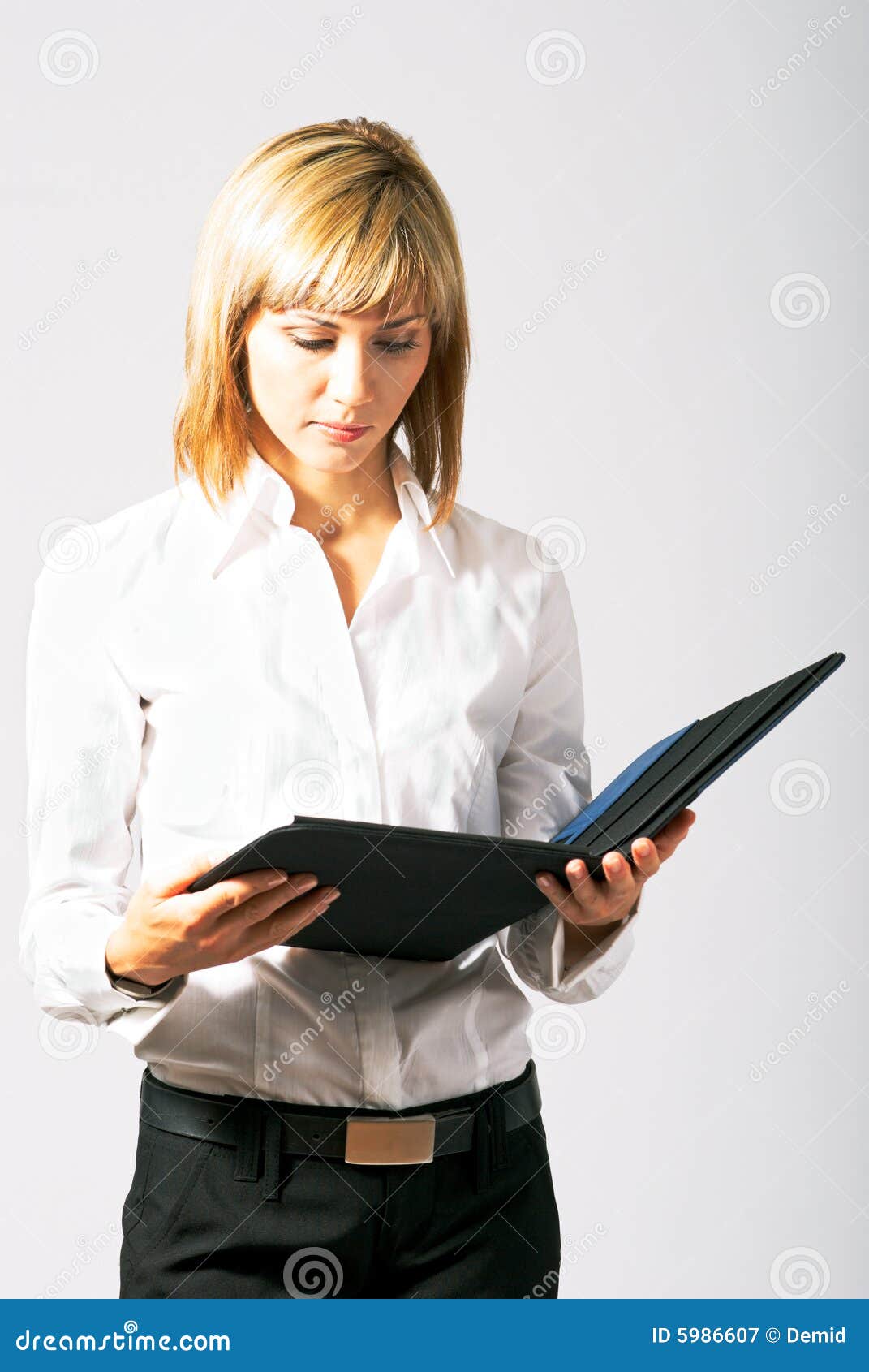 Beautiful Business Lady Reading Stock Image - Image of cheerful, female ...