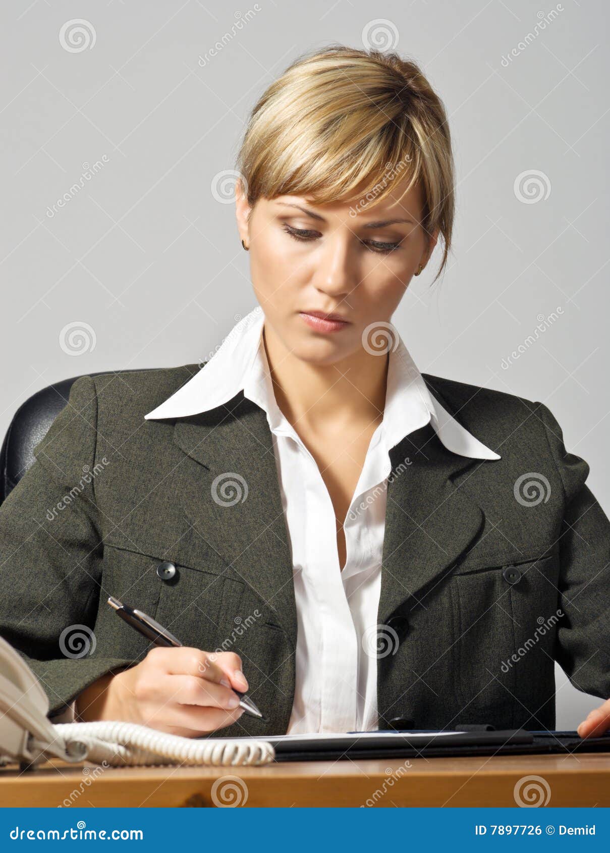 Beautiful Business Lady Writing Stock Photo - Image of employee, blond ...