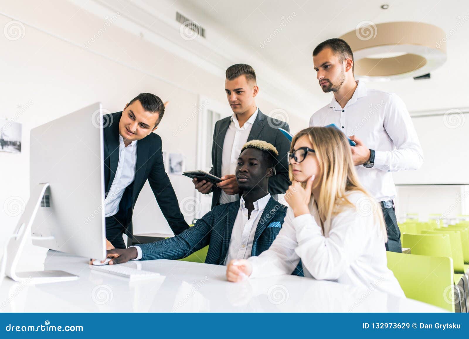 Beautiful Business Team People are Using Gadgets, Talking and Smiling ...