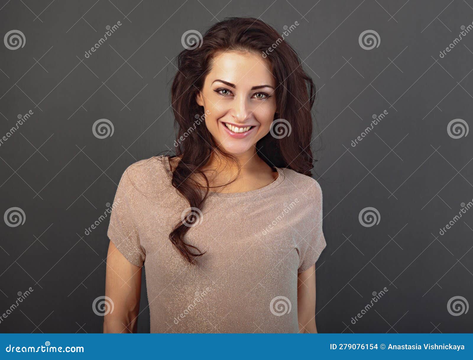 Beautiful Business Toothy Enjoying Laughing Woman With Long Brown