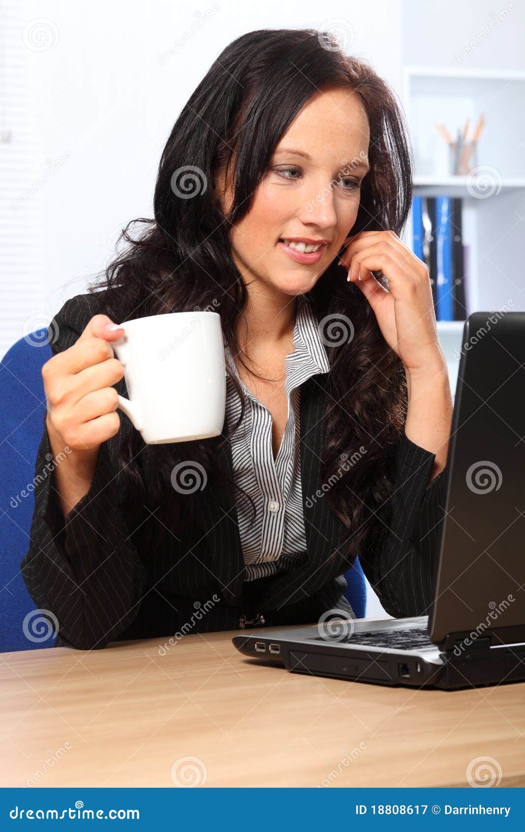 Beautiful Business Woman Has Coffee at Work Stock Image - Image of ...