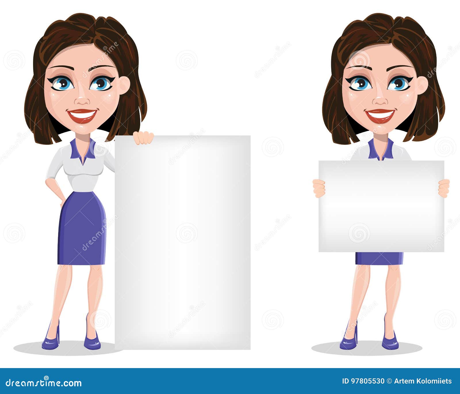 Beautiful Business Woman Holding Blank Placard And Standing Near Stock