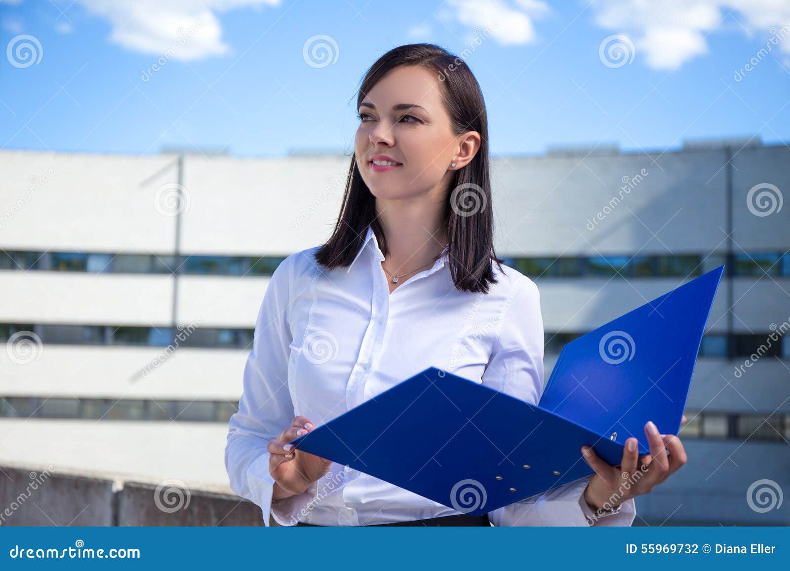 Beautiful Business Woman Holding Blue Folder Stock Photo - Image of ...