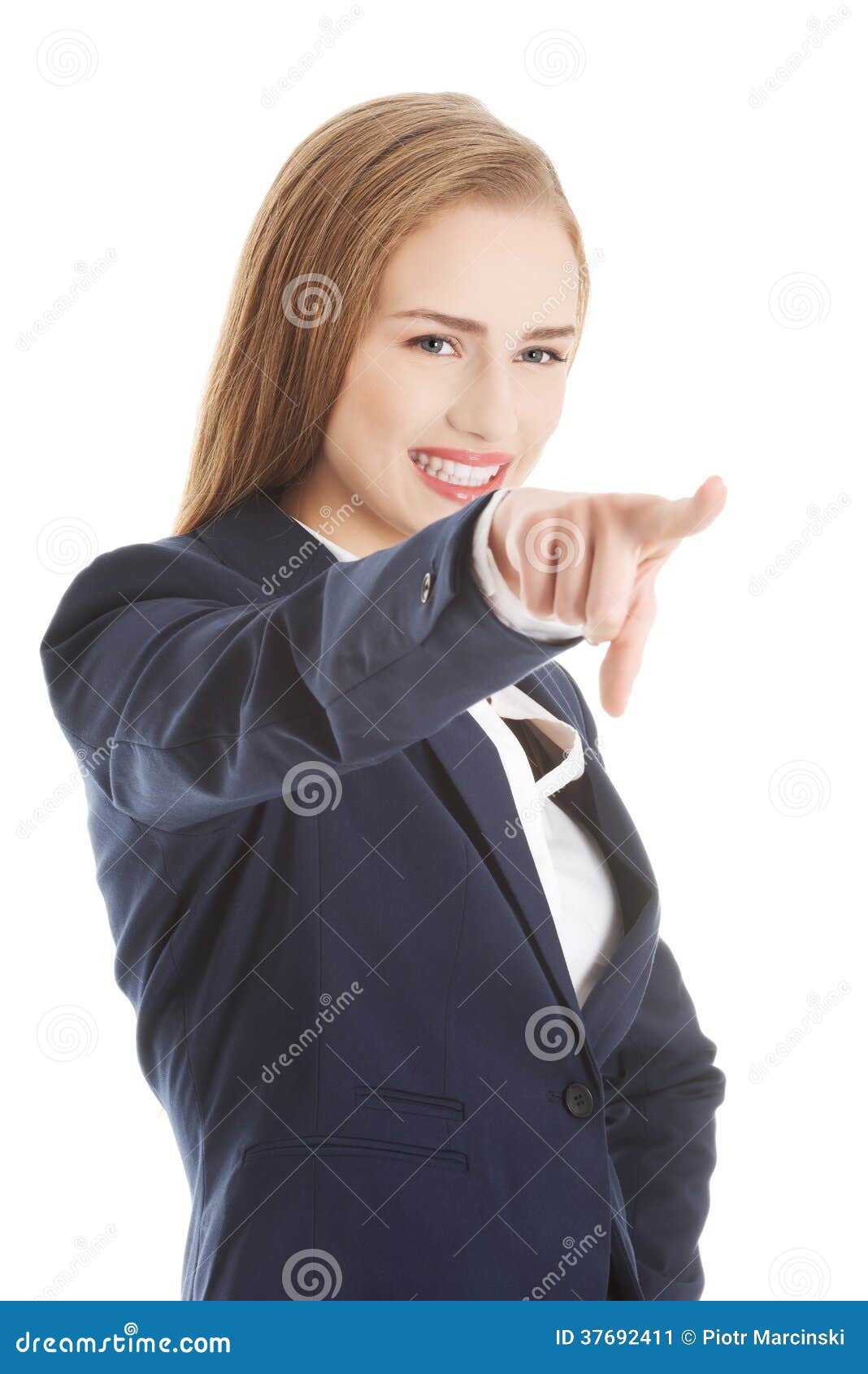 Beautiful Business Woman Pointing. Stock Image - Image of happy ...