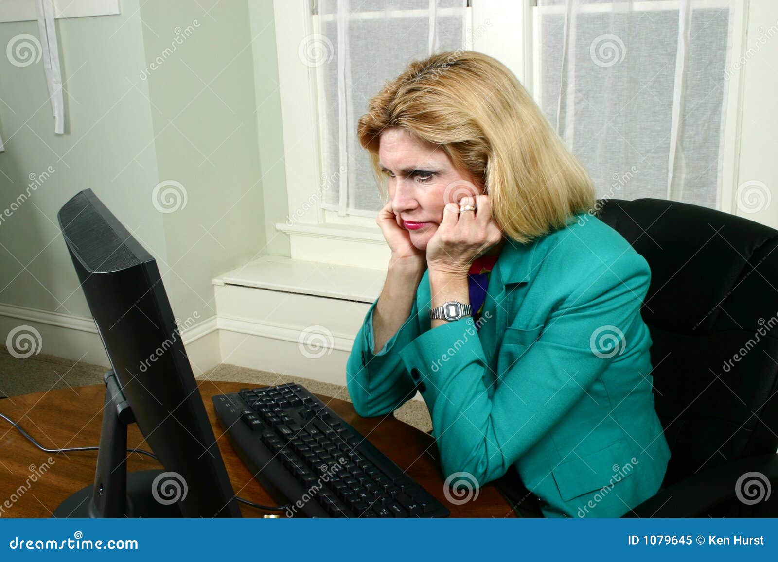 Beautiful Business Woman Stares at Computer Stock Image - Image of ...