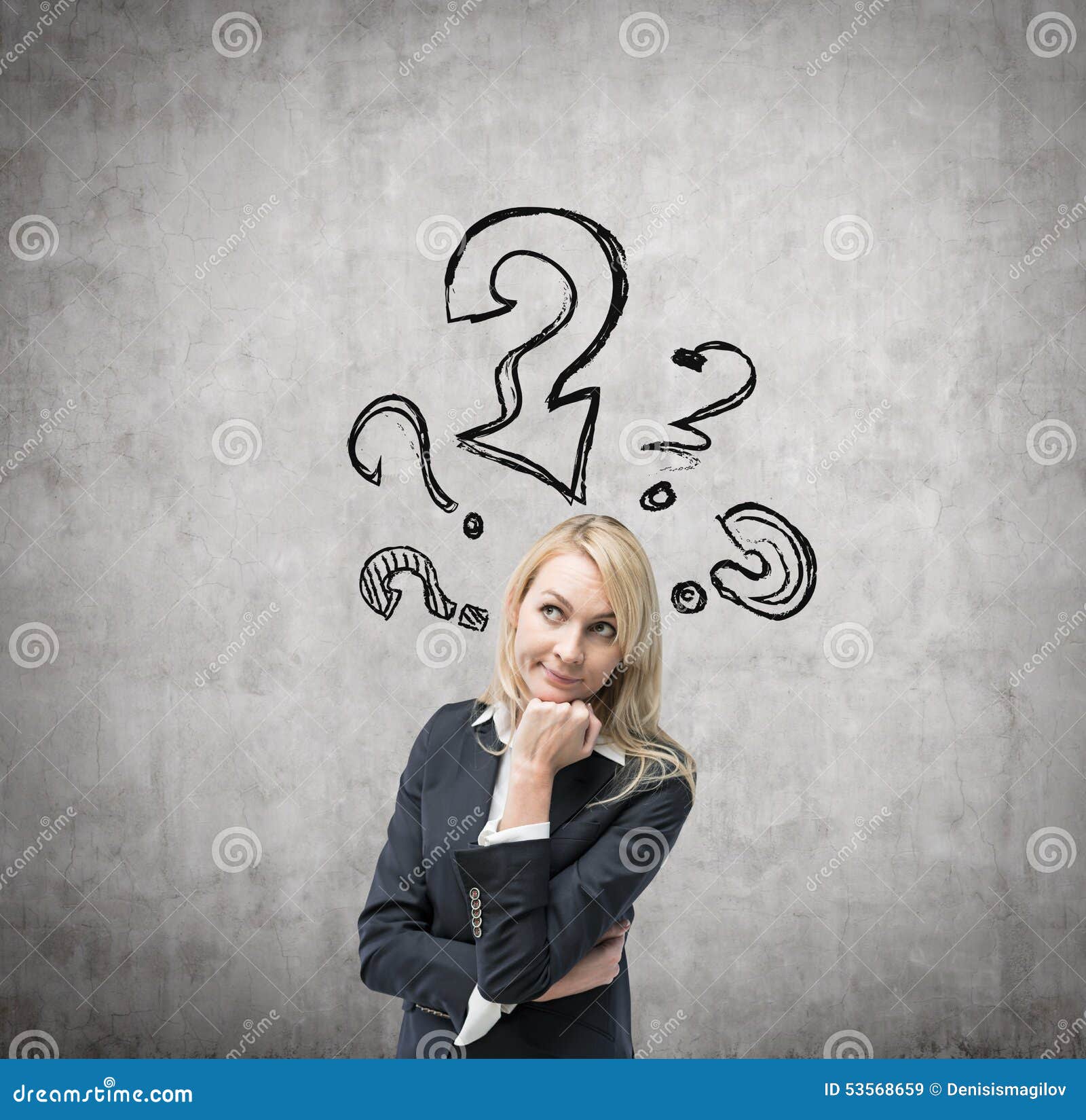 Beautiful Business Woman is Thinking about Client Services Solutions ...