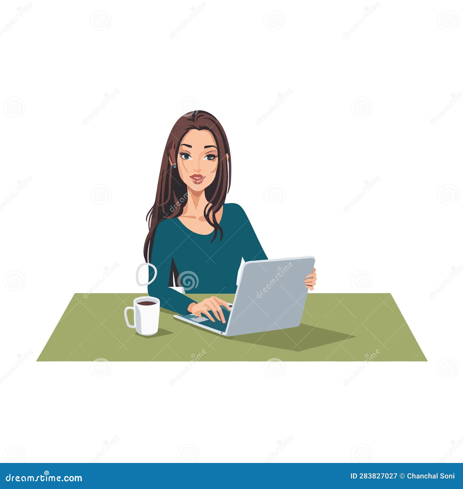 Beautiful Business Women Working On Laptop Vector Illustration Stock