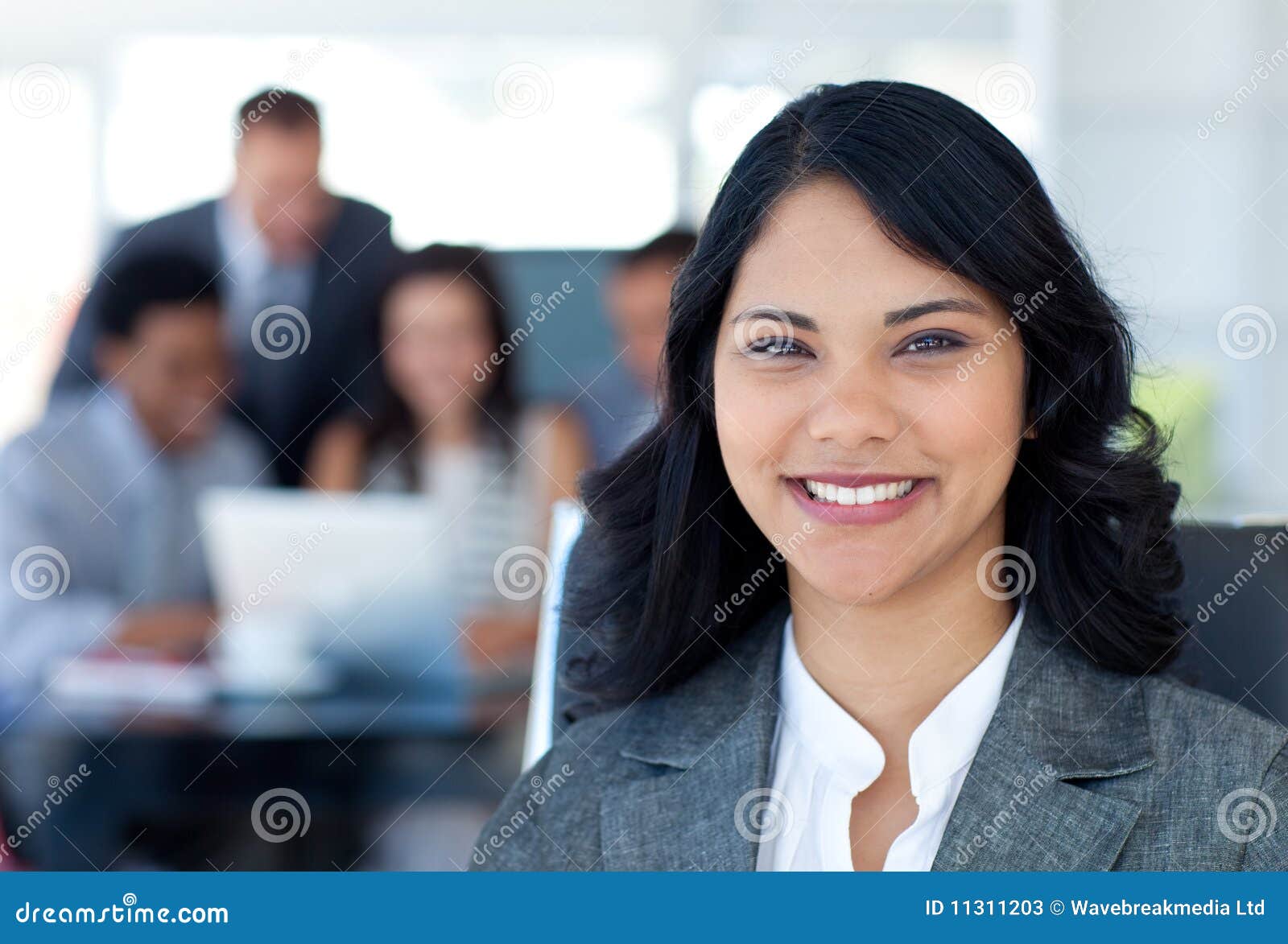 Beautiful Businesswoman Smiling Stock Image - Image of computer ...