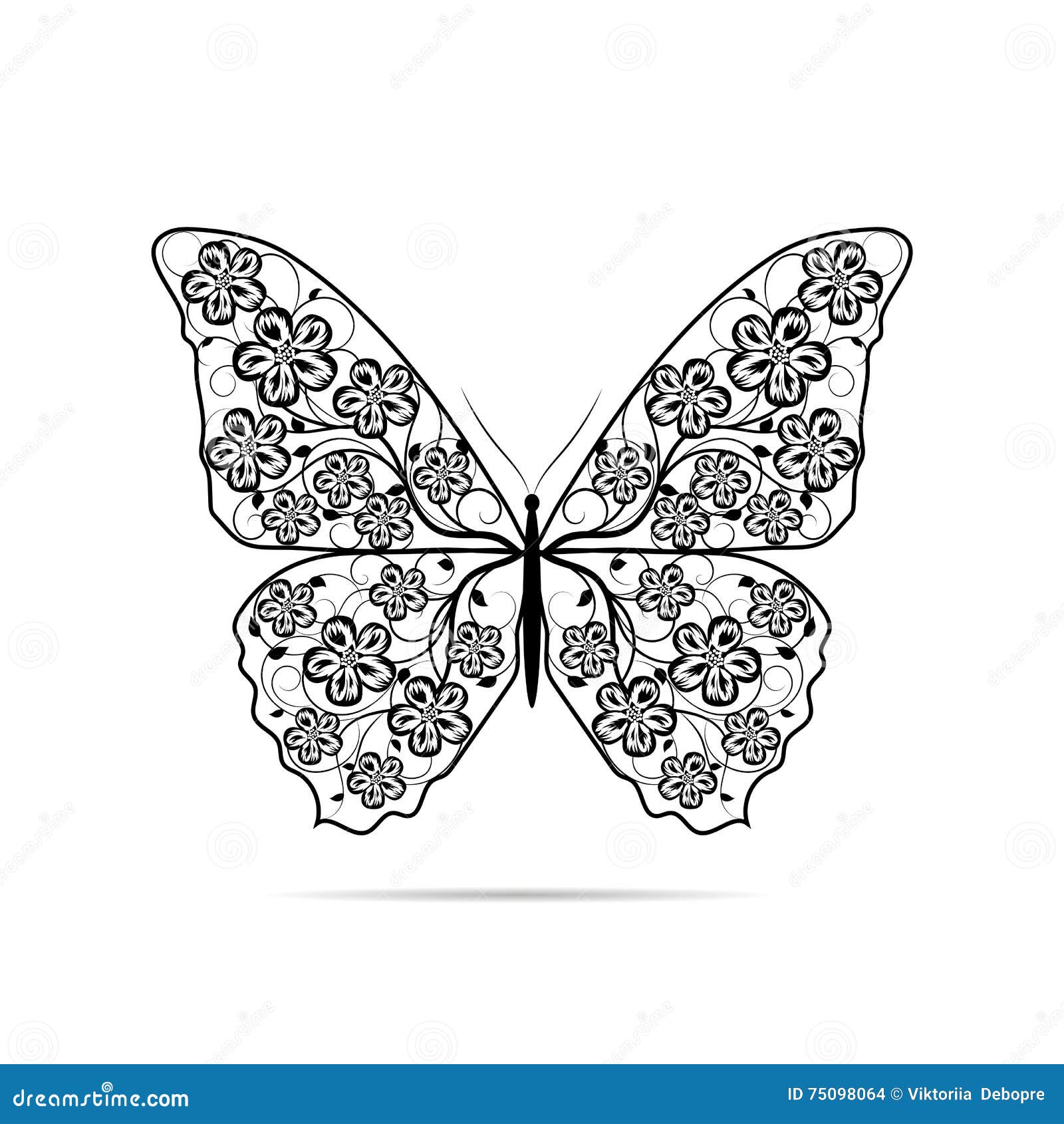 Beautiful Butterfly with Floral Pattern. Stock Vector - Illustration of ...