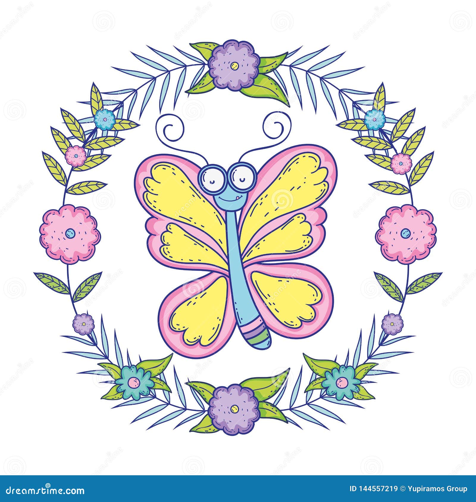 Beautiful Butterfly Flying with Floral Crown Stock Vector ...