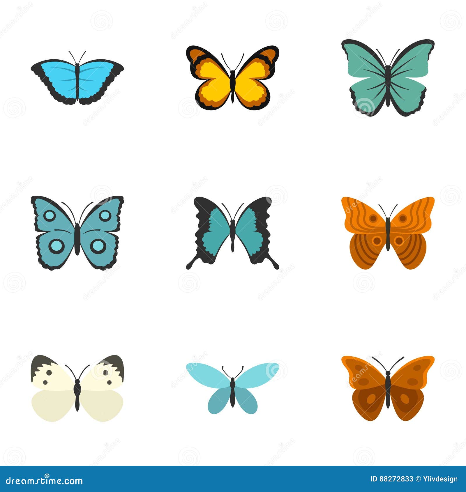 Beautiful Butterfly Icons Set, Flat Style Stock Vector - Illustration ...