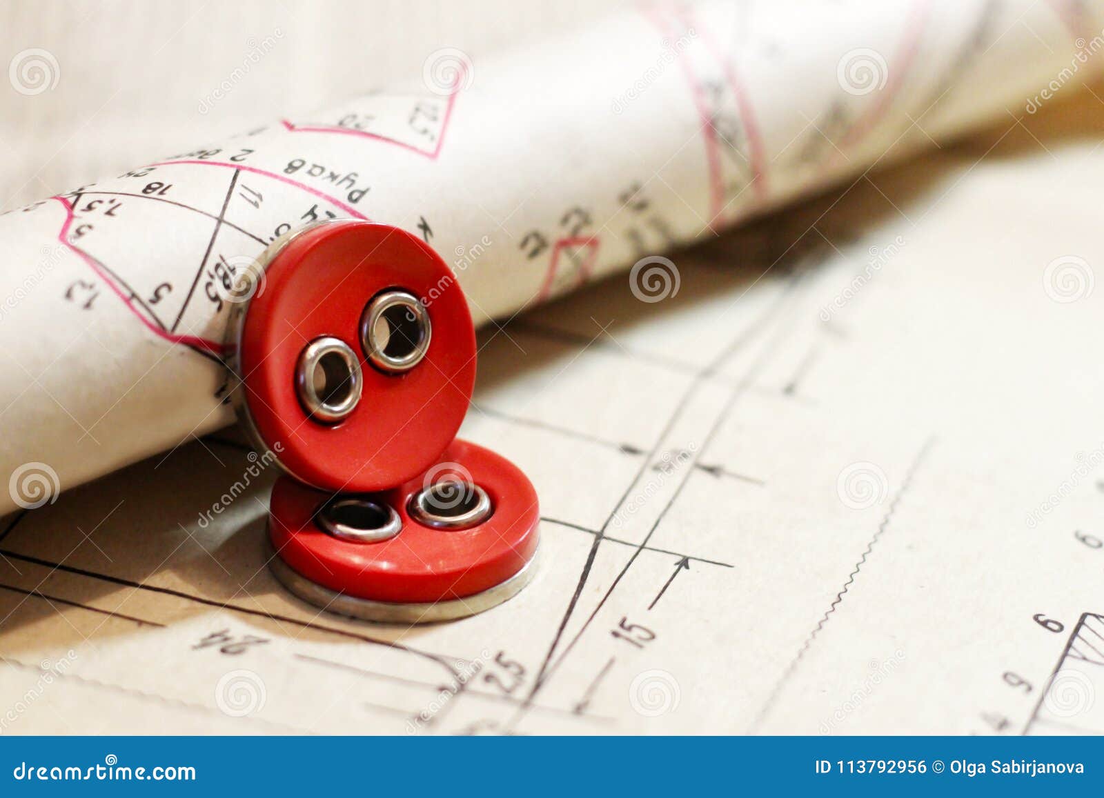 Red Buttons on Paper Pattern, Sewing Theme Stock Photo - Image of ...