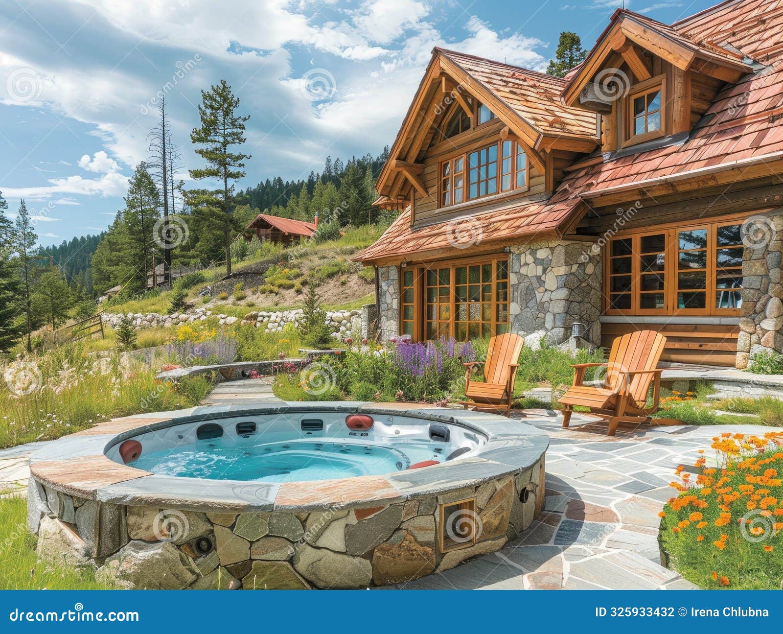A Beautiful Cabin in the Mountains by Forest with Pool Stock ...