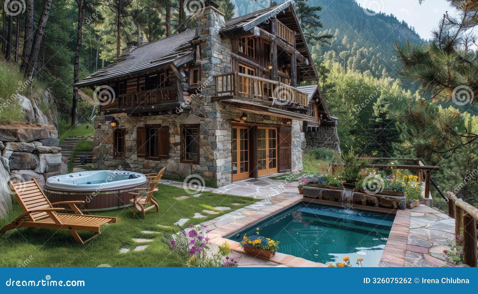 A Beautiful Cabin in the Mountains by Forest with Pool Stock ...