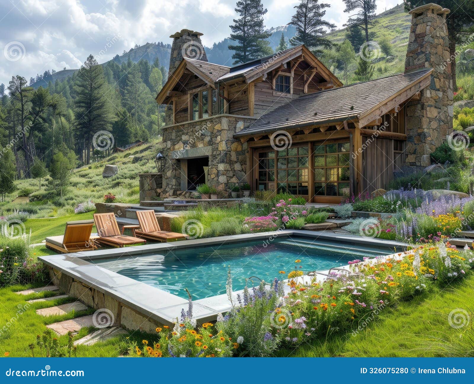 A Beautiful Cabin in the Mountains by Forest with Pool Stock ...
