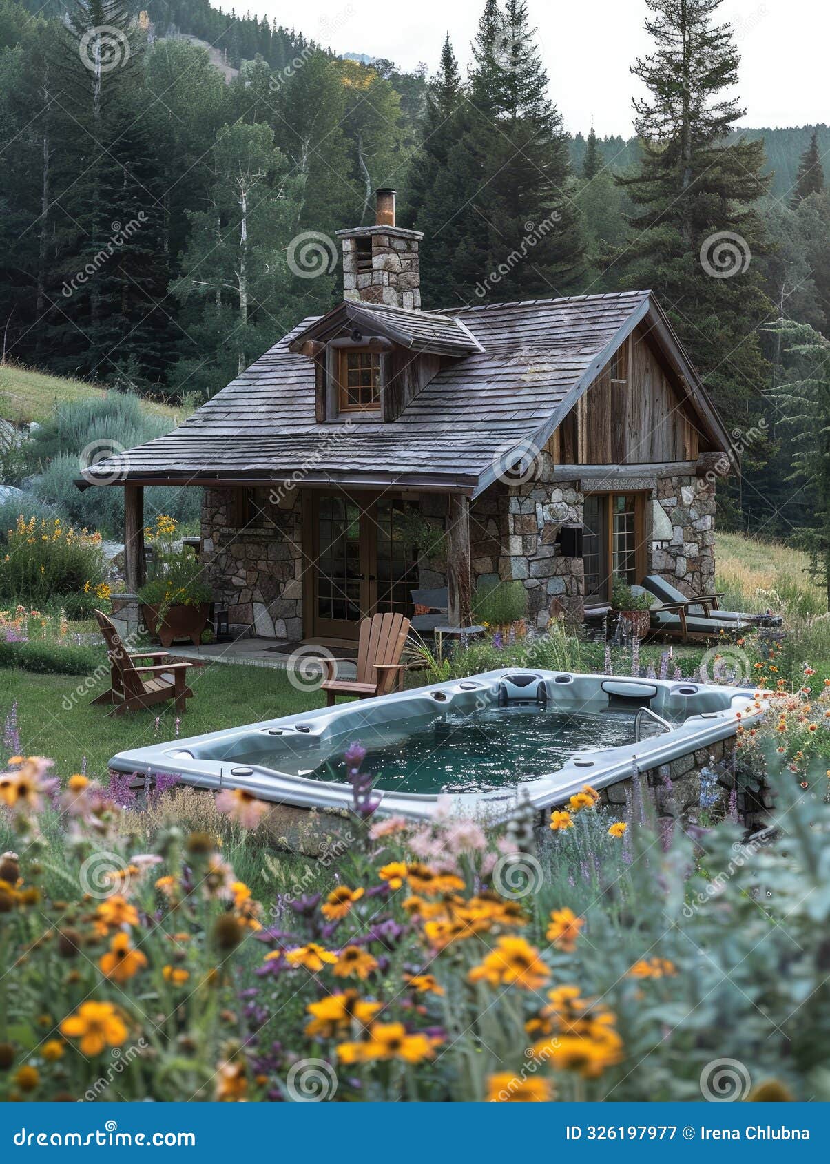 A Beautiful Cabin in the Mountains by Forest with Pool Stock ...