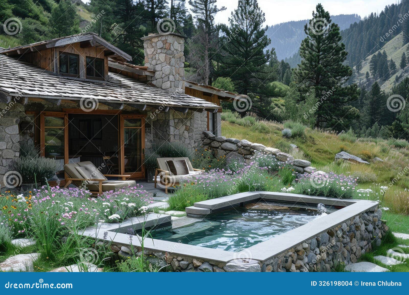 A Beautiful Cabin in the Mountains by Forest with Pool Stock ...