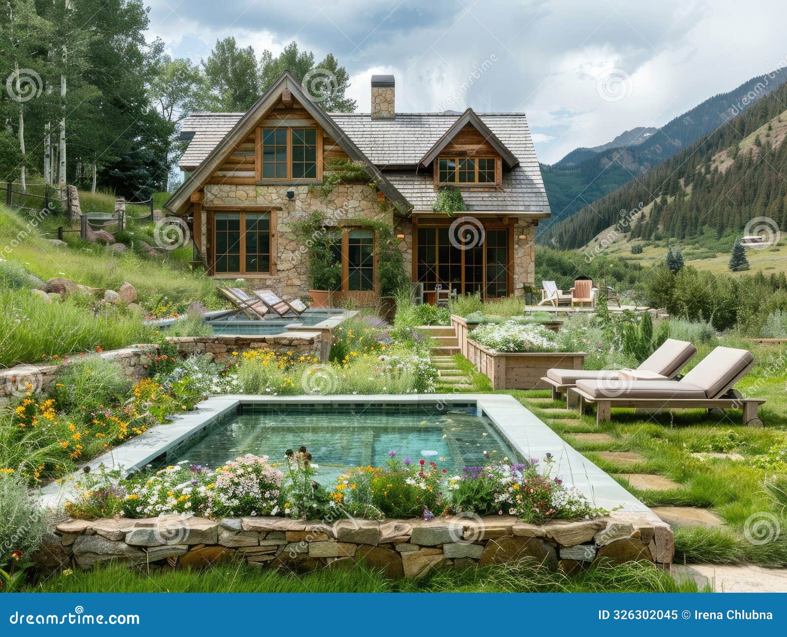 A Beautiful Cabin in the Mountains by Forest with Pool Stock ...