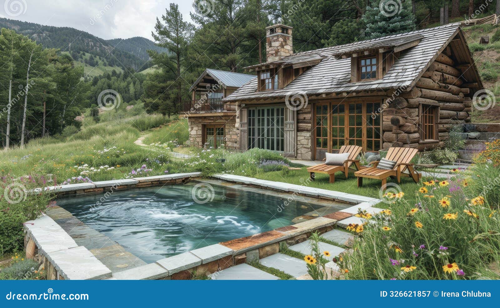 A Beautiful Cabin in the Mountains by Forest with Pool Stock ...