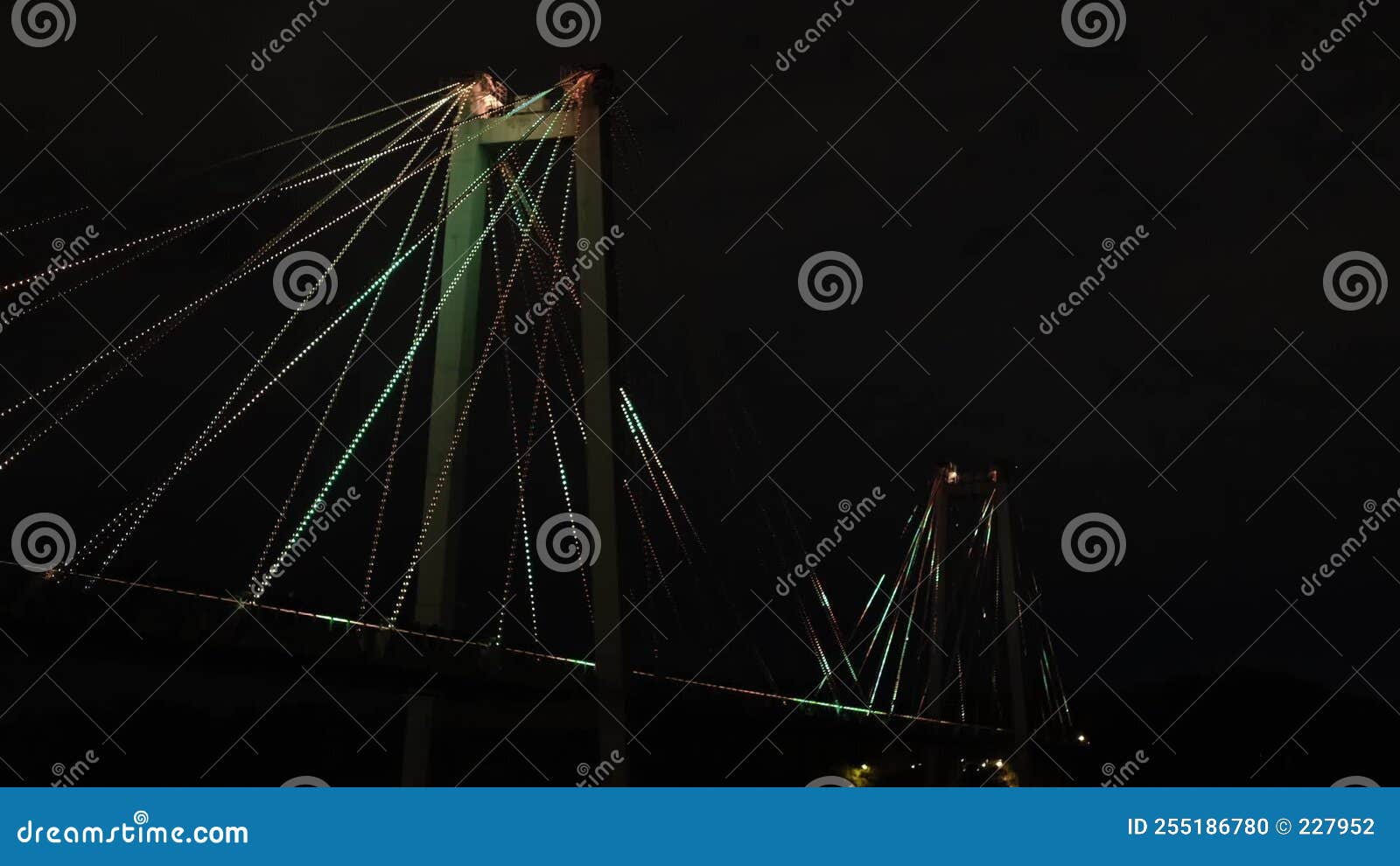 A Beautiful Cable-stayed Bridge, Glowing with Lights at Night. Stock ...