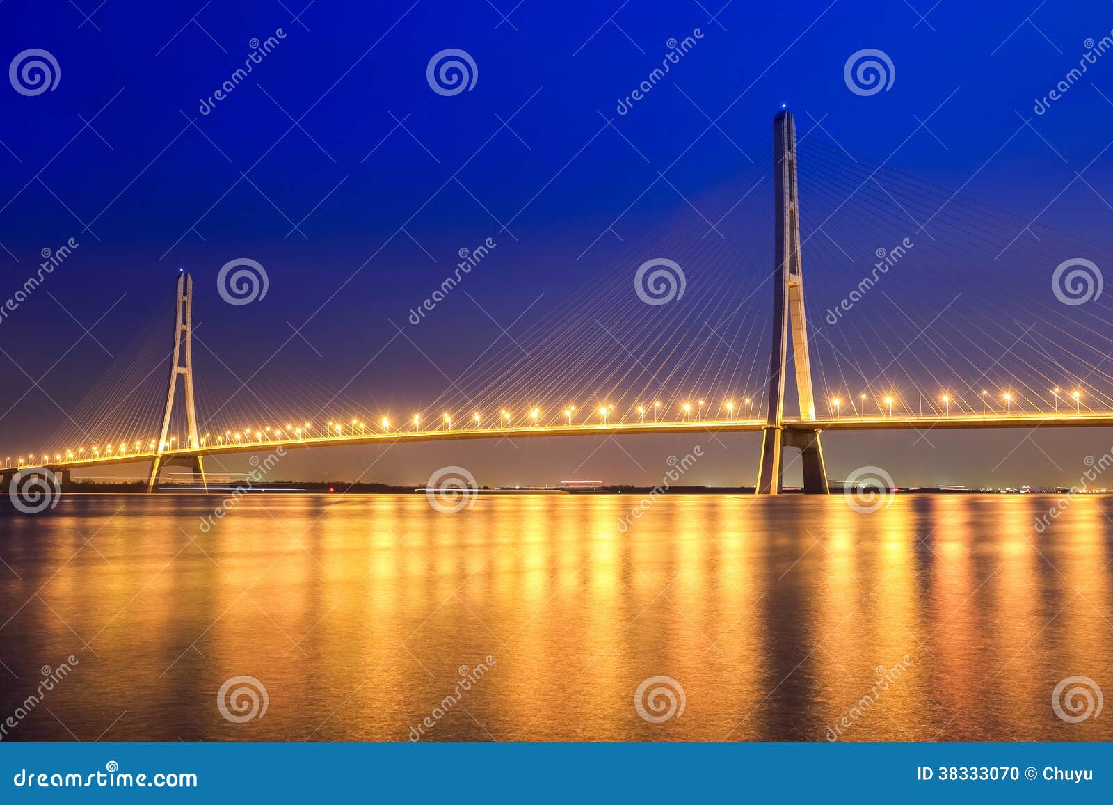 Beautiful Cable Stayed Bridge at Night in Nanjing Stock Photo - Image ...