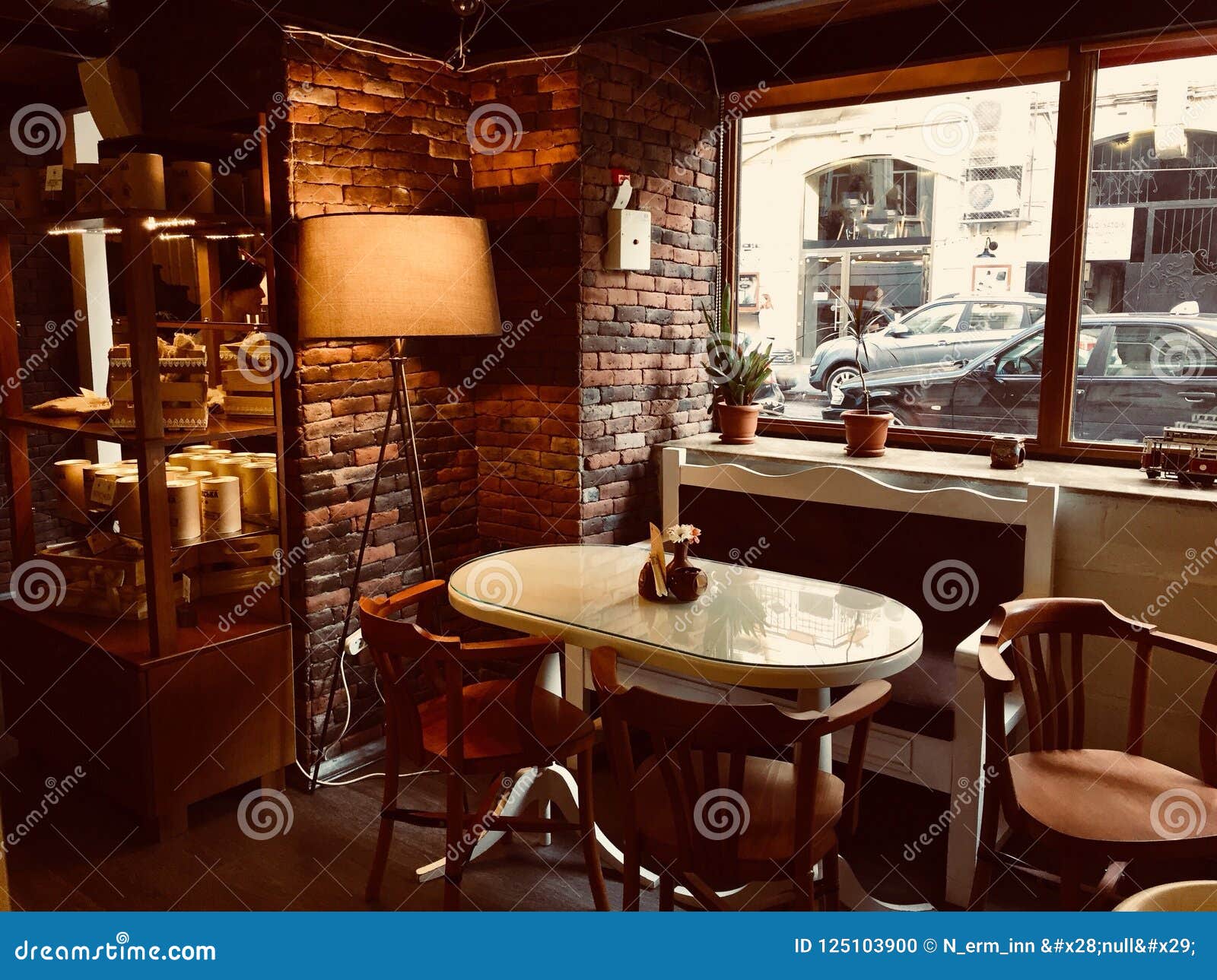 An Interior of the Beautiful Cafe Editorial Image - Image of lamp ...