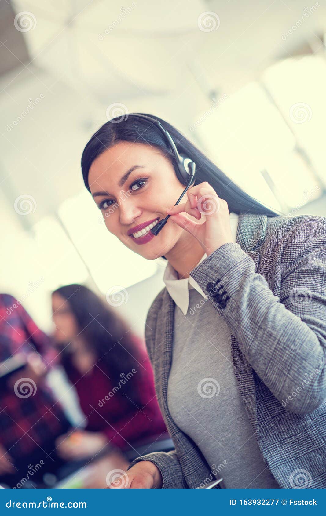 Beautiful Call Center Agent Browsing the Internet on Her Computer Stock ...