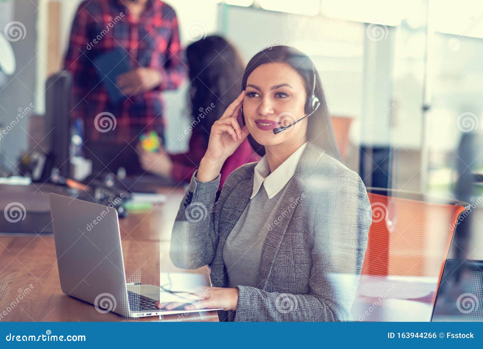 Beautiful Call Center Agent Browsing the Internet on Her Computer Stock ...