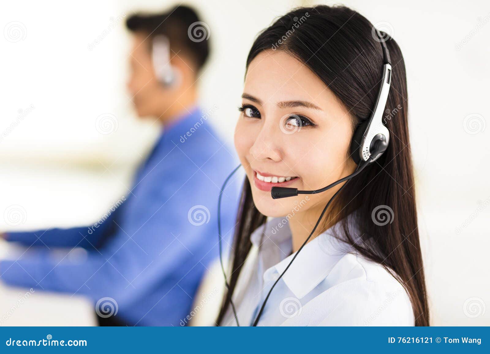 Beautiful Call Center Agent Working in Office Stock Image - Image of ...