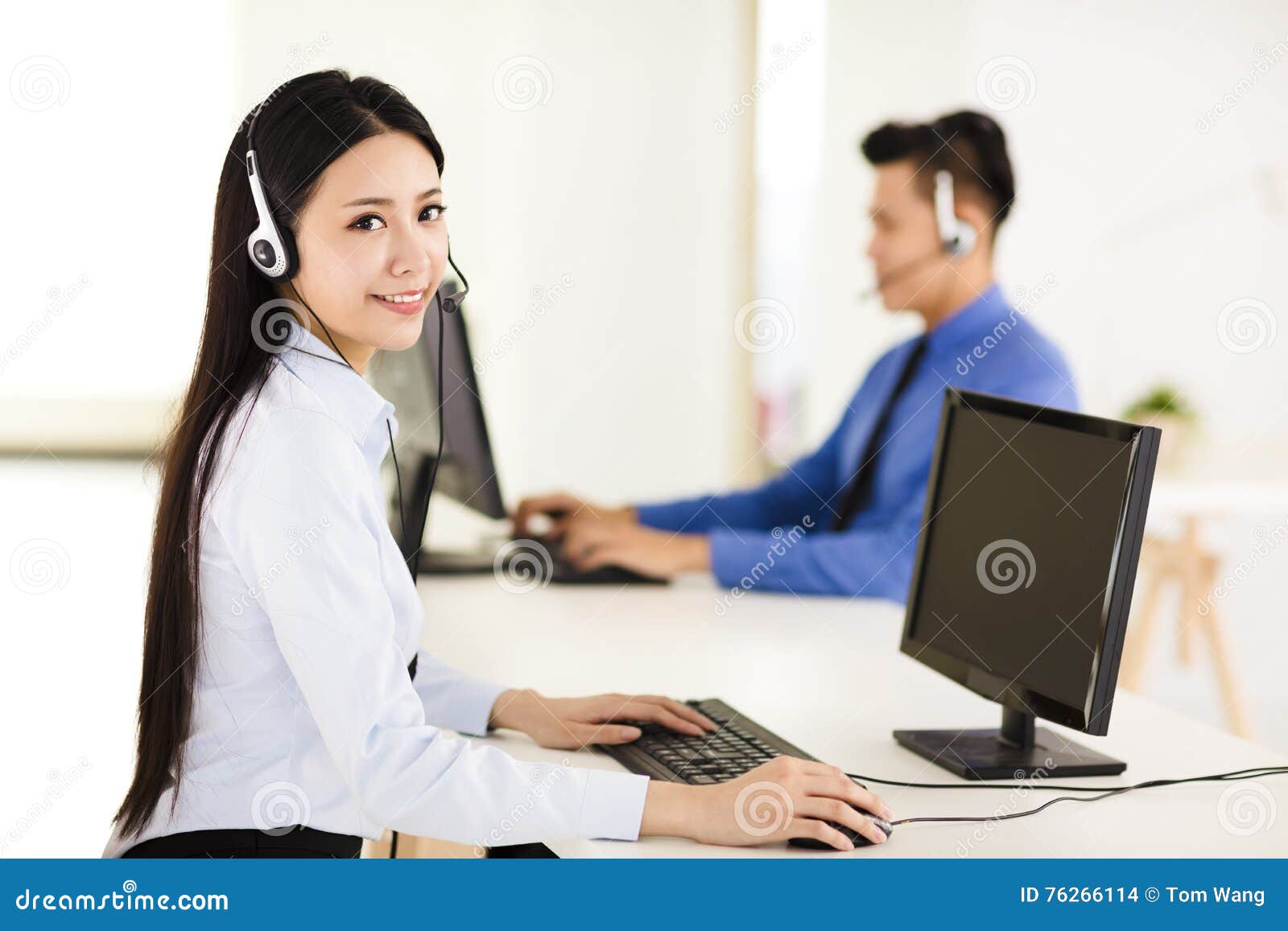 Beautiful Call Center Agent Working in Office Stock Photo - Image of ...