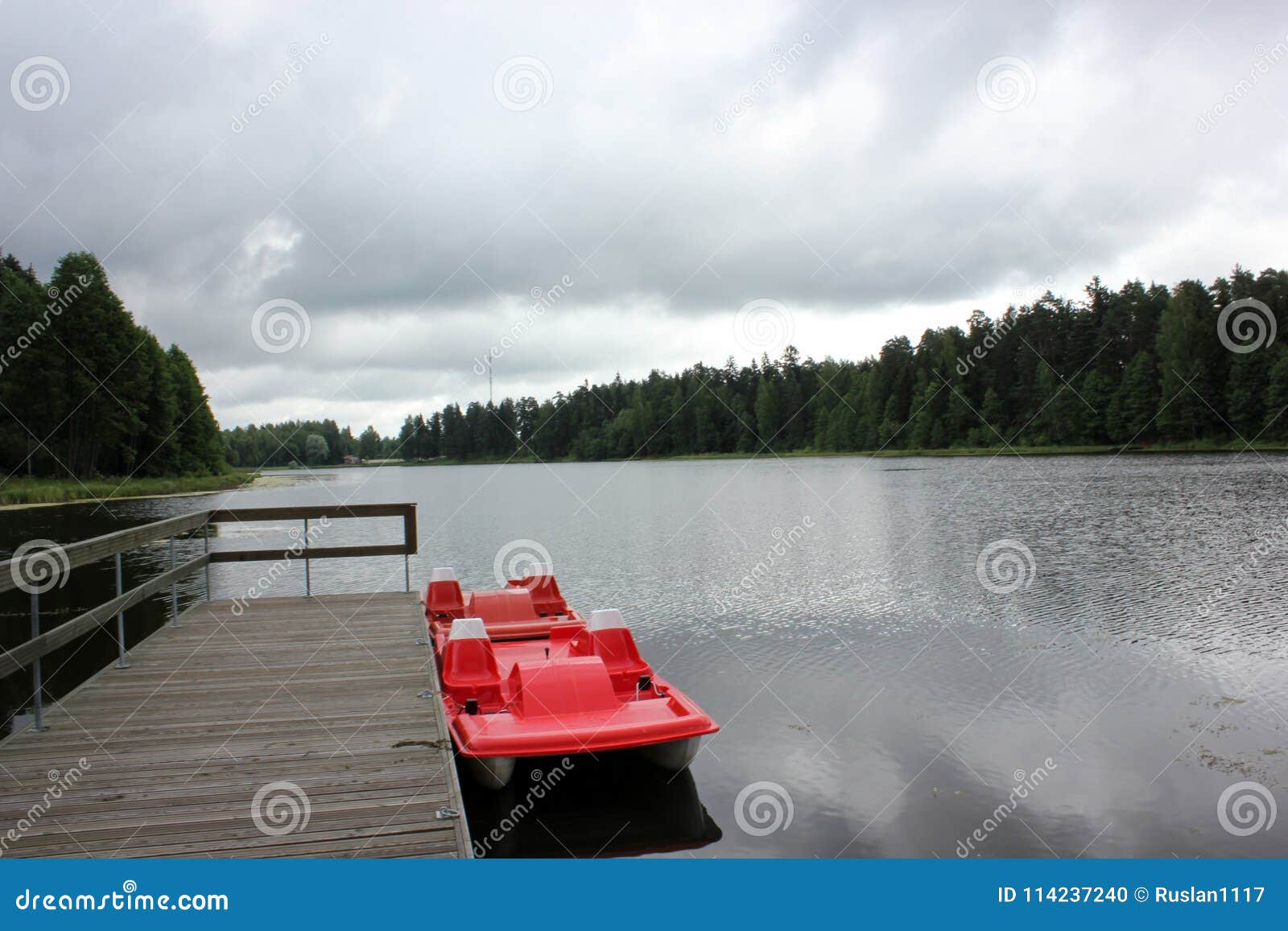Beautiful Calm Lake Landscape with a Catamaran Stock Photo - Image of ...