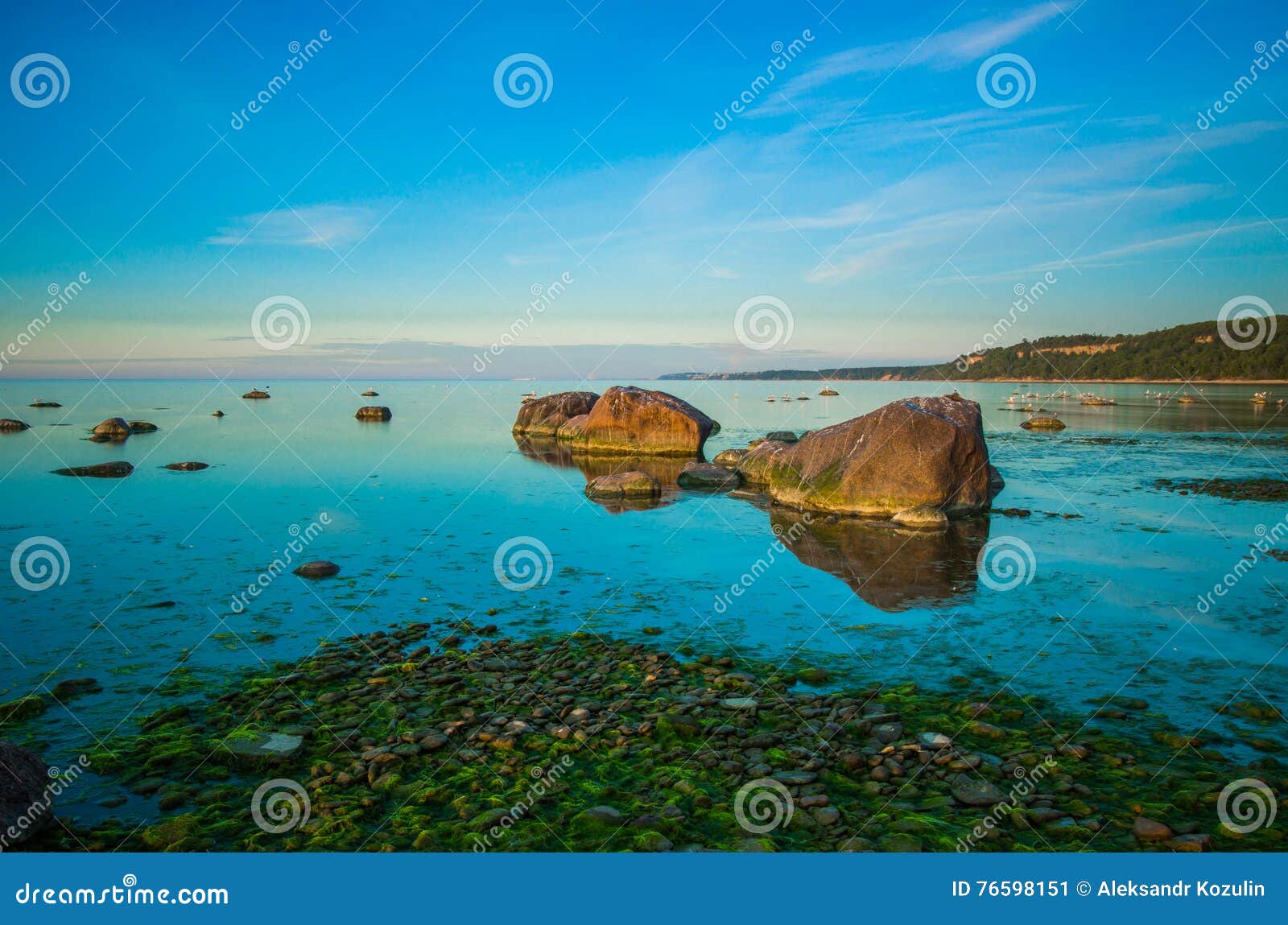 Beautiful calm seascape. stock image. Image of sunset - 76598151