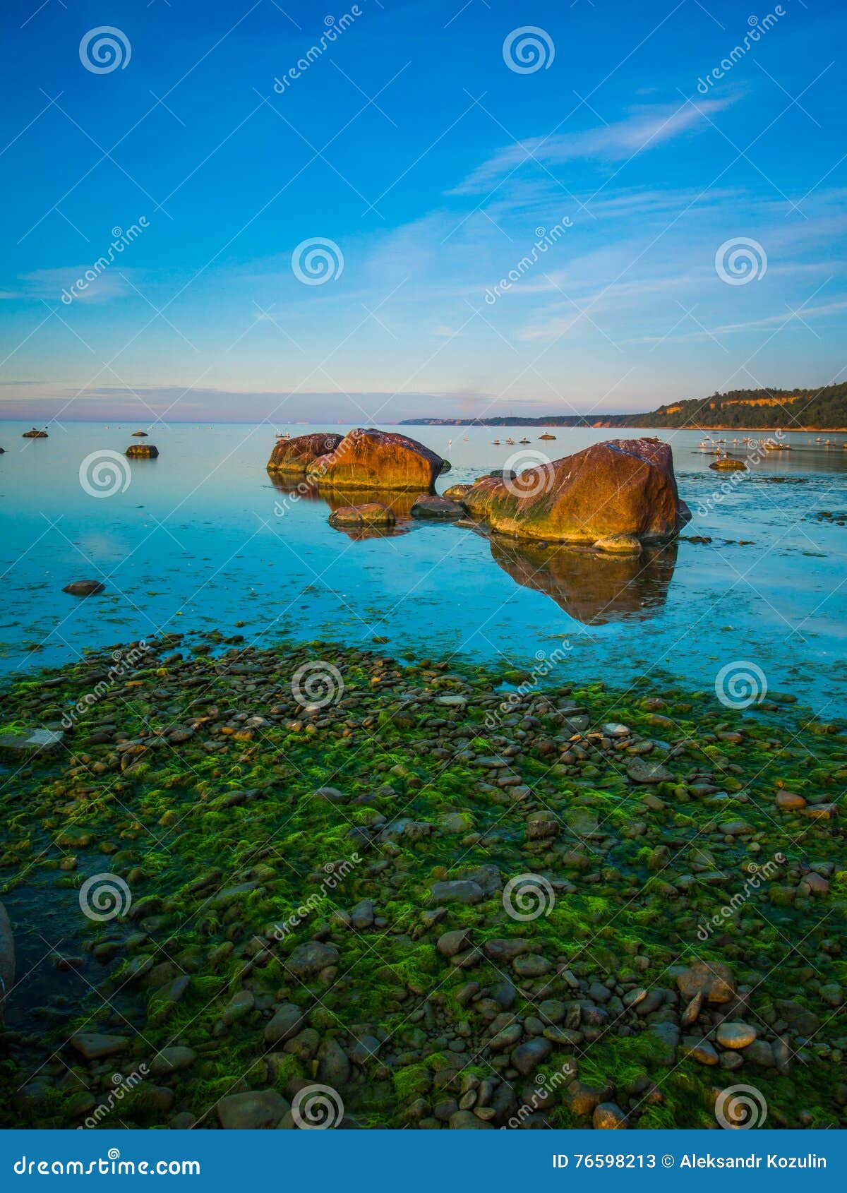 Beautiful calm seascape. stock image. Image of purple - 76598213