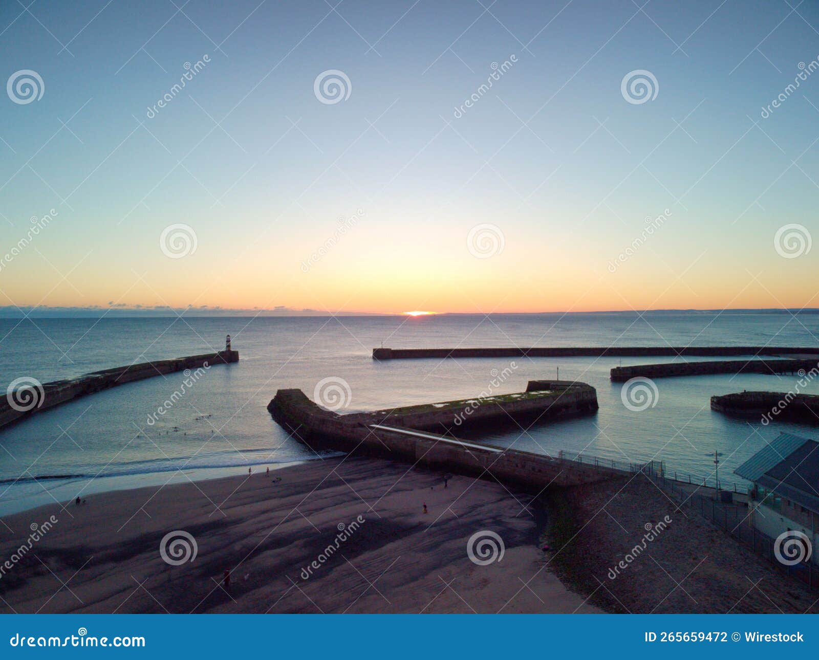 Beautiful Calm Sunset Over the Sea with Piers Stock Photo - Image of ...